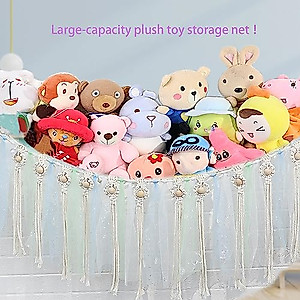 GSZTTKX Stuffed Animal Hammock,Macrame Large Toy Net Hanging for Stuffed Animals Storage Organizer Wall Corner,Boho Plush Stuffed Animal Holder Children Room Nursery Decor (with Light,Beads,White)