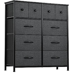 YITAHOME 10 Drawers Fabric Dresser, Dresser for Bedroom, Nursery, Closets, Tall Chest Organizer Unit with Sturdy Steel Frame, Wooden Top, Black Ash