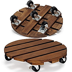 Yangbaga 2pack Plant Caddy 12’’Wood Duty Rolling Plant Stand with 2 360° Lockable Caster Wheels,Indoor Outdoor on Roller Patio/Flower Pot/Succulent Pots