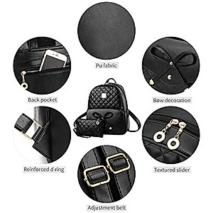 I IHAYNER Girls Bowknot 2-PCS Fashion Backpack Cute Mini Leather Backpack Purse for Women Travel Bag Ladies Shoulder Bags Black