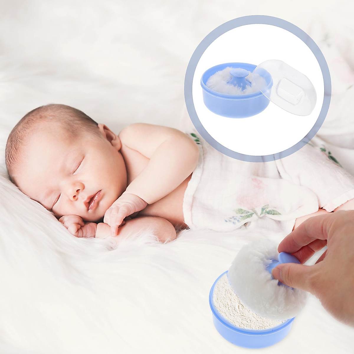 EXCEART Empty Body Powder Container Powder Puff Box Puff Sponge Case for Baby Infant Newborn Home and Travel (Blue)