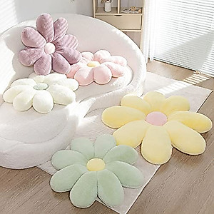 Faux Fur Flower Pillow Super Soft and Cute Floor Pillow Flower Shaped Decorative Throw Pillow Comfortable Seat Cushion Plush Flower Cushion (23.6inch, Pink)