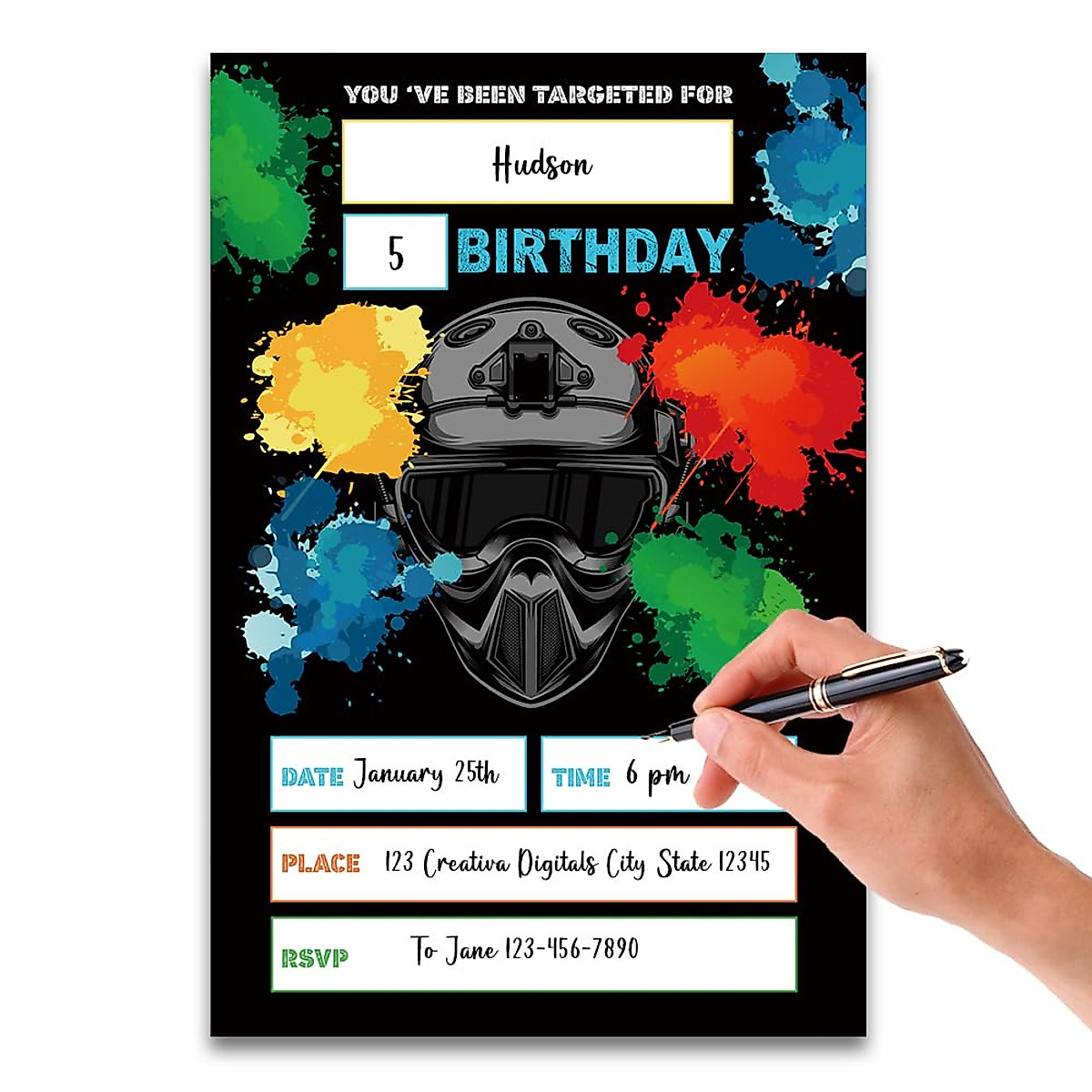 FujLoy Paintball Birthday Party Invitations, Paintball Invitations, Paintball Theme Birthday.（065）