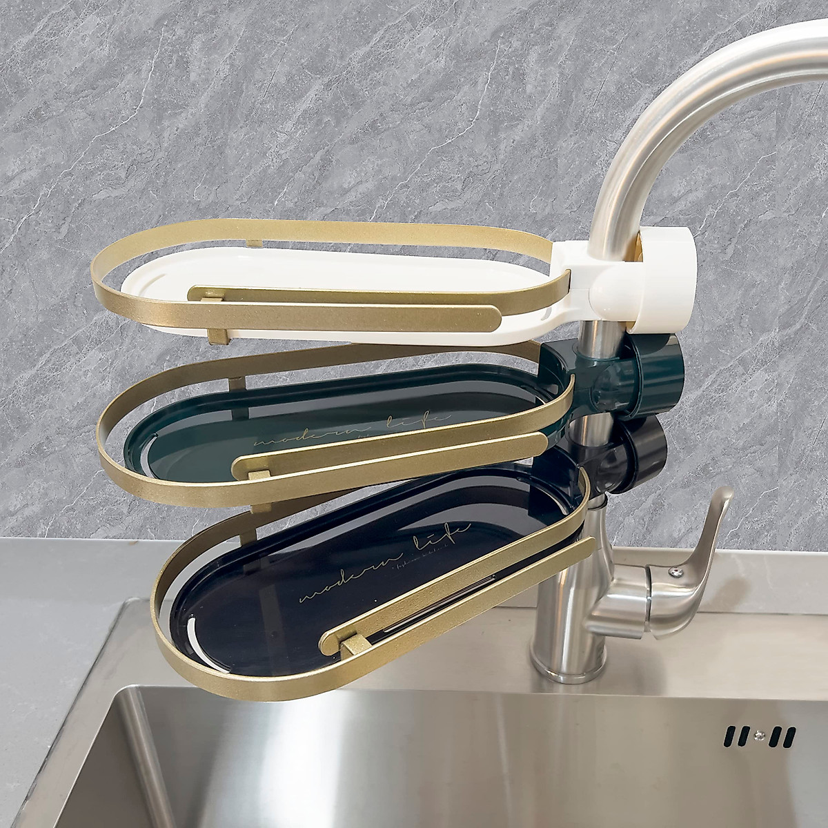 Shooer Kitchen Faucet Sponge Holder for Kitchen Sink Caddy Organizer Over Sponge Holder Drain Rack Storage Holder shelf-kitchen Sink Cloth Soap Holder for Shower Caddy Shower Organizer Wall White