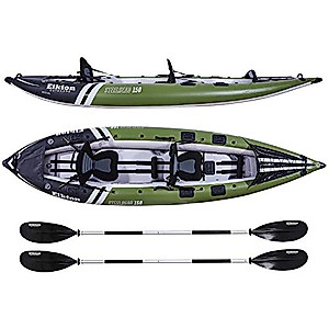 Elkton Outdoors Steelhead Inflatable Fishing Kayak Boat - 2 Person Angler Blow Up Tandem Kayak, Includes Paddles, Seats, Hard Mounting Points, Bungee Storage, Rigid Dropstitch Floor and Spray Guard