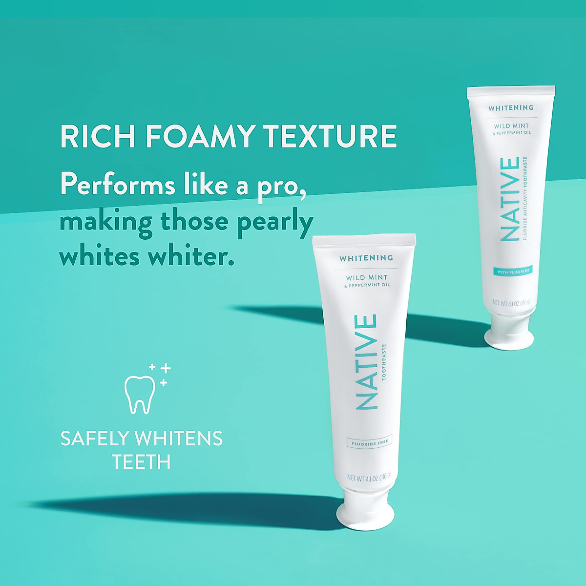 Native Toothpaste Made from Naturally-Derived Cleaners and Simple Ingredients That Safely Whitens Teeth, 4.1 oz, Wild Mint Fluoride Free - 3 Count