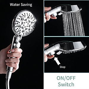 WHZeffect Handheld Shower Heads with ON/OFF Switch,Extra Long 79-inch Hose 8 Spray Settings High Pressure Detachable Showerhead,Built-in Power Sprayer to Clean Pets, Adjustable Angle Bracket,Silver