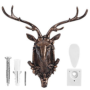 Fdit Towel Hook Hook, Wall Hook, Hanging Hook, Deer Head Hook Rustic Wall Hanger Bathrooom for Home Livingroom for Office(Deer Head (Antique Gold))