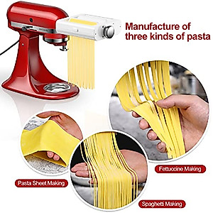 Pasta Maker Attachment for KitchenAid Stand Mixers -3 in 1 Set Pasta Attachments includes Pasta Roller, Spaghetti Fettuccine Cutter, Pasta Machine Attachment Accessories for KitchenAid