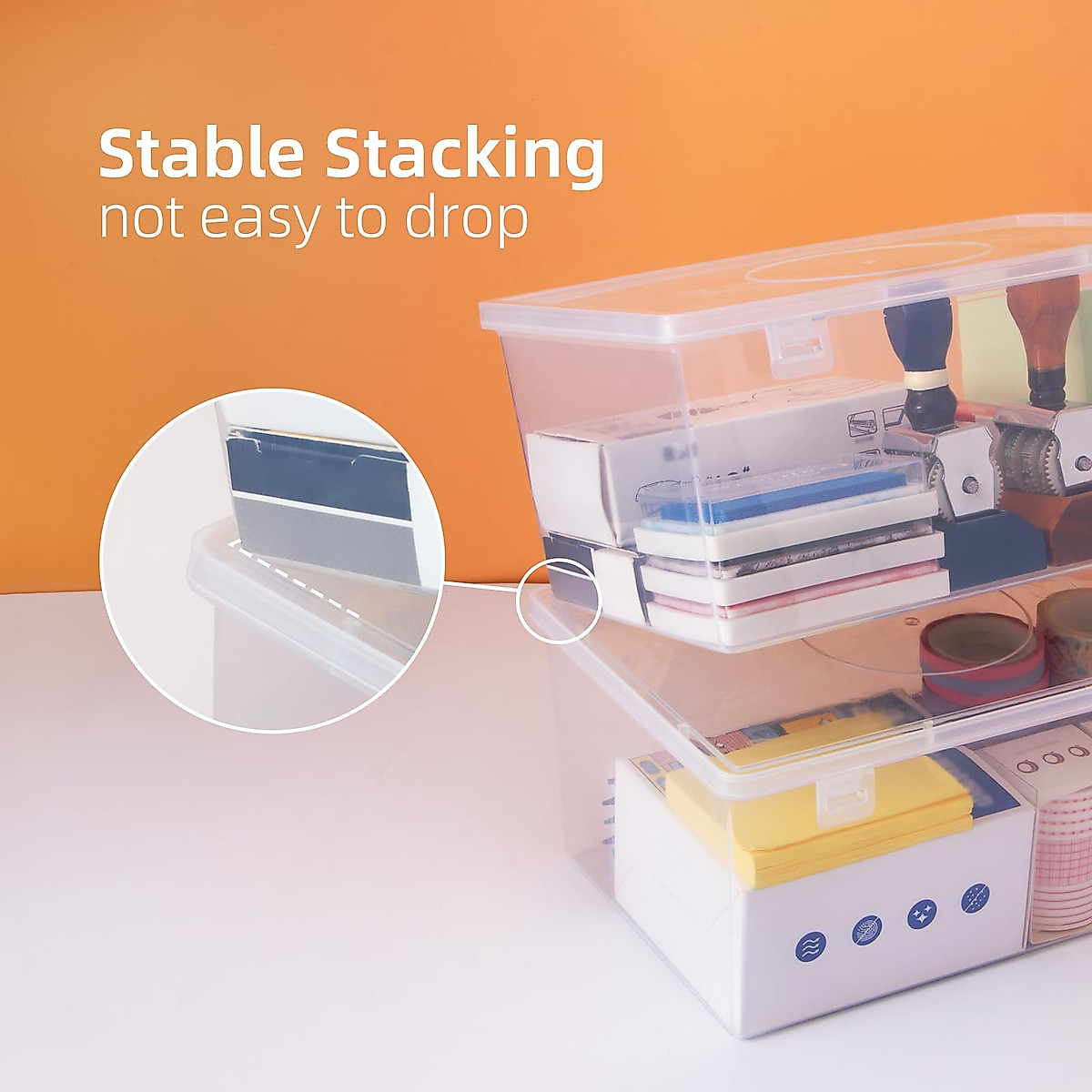 Ganydet Clear Storage Box with Lids, Storage Bins Plastic Clear Box Craft Organizers and Storage, Small Containers Stackable Case Box for Nail Polish Bead Sewing Tool, 4 pack, 7.48'' x 4.8'' x 3.81''