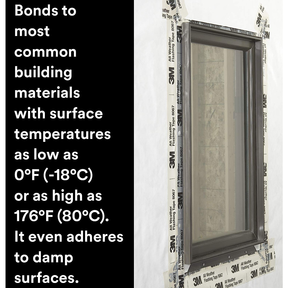 3M All Weather Flashing Tape 8067, 3 in x 75 ft, 1 Roll, Adhesive Backed Split Liner, Prevents Moisture Intrusion, Waterproof Flashing Seals Doors, Windows, Openings in Wood Frame Construction