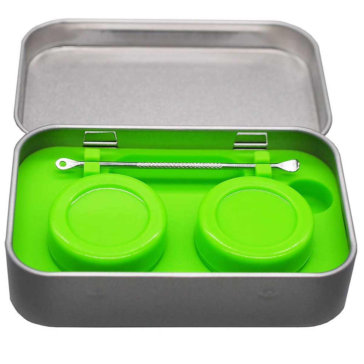 vitakiwi Portable 5ml Wax Silicone Containers Jars Non-stick with Stainless Steel Spoon and Tin Carrying Box, Multi-color (Set of 5)