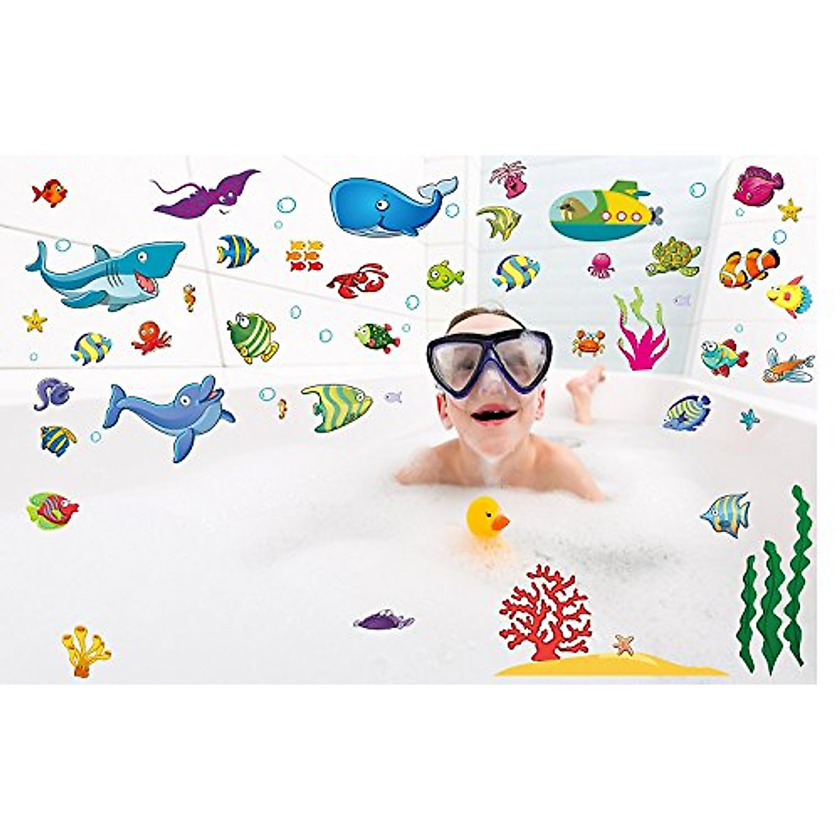 122 Pcs Under The Sea Fish Wall Decals for Kids and Toddlers' Bathroom and Nursery, Easy Peel and Stick Stickers with Turtles, Dophins, Corals, and More, Removable Ocean Themed Décor