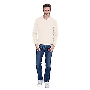 Cashmeren Men's Basic V-Neck Sweater 100% Pure Cashmere Long Sleeve Pullover (Ivory, Large)