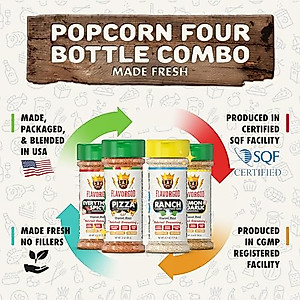 Popcorn Combo Pack of 4, Herb, Spices, Topper and Seasoning Gift Set - Everything Spicy, Pizza, Ranch, Lemon & Garlic - Premium All Natural & Healthy Spice Blend- Flavor God Seasonings
