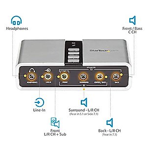 StarTech.com 7.1 USB Sound Card - External Sound Card for Laptop with SPDIF Digital Audio - Sound Card for PC - Silver (ICUSBAUDIO7D)