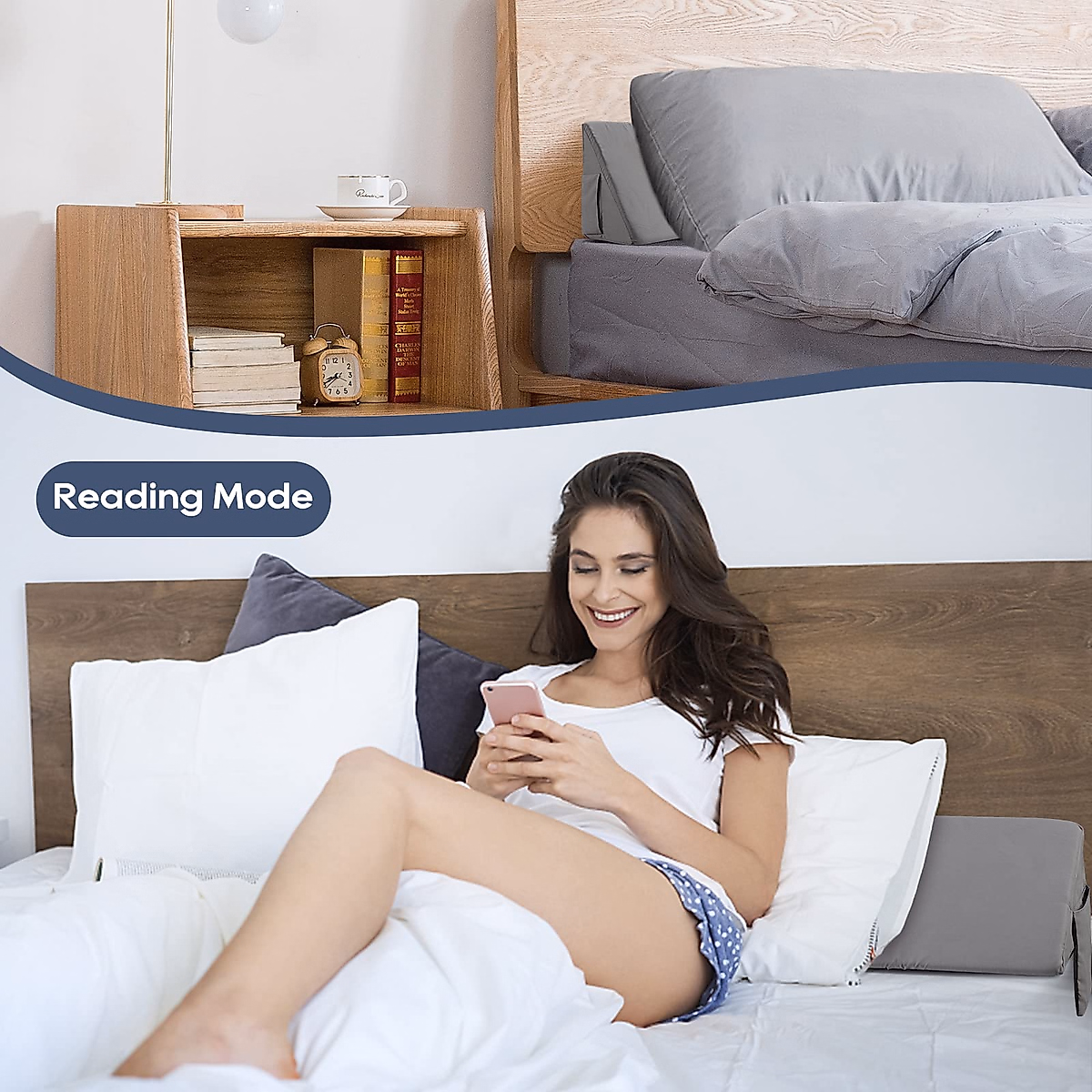 Cushore Cal King (72"x10"x6") XL Bed Wedge Pillow for Headboard, Foam Mattress Wedge Gap Filler(0"-7"), Sleep & Reading Pillow Fill The Gap Between Your Headboard and Mattress (Cal King, Gray)