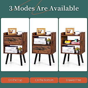 Yoobure Night Stand with Fabric Drawer, Modern Nightstand, Bedside Tables, Mid Century Nightstands with Open Storage Shelf, Wood Bedside Table, Small Night Stands for Bedrooms, 2-Tier Night Table