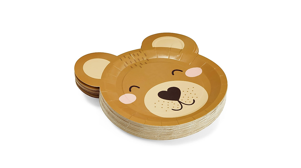 Teddy Bear Paper Plates 48-Pack for Baby Shower & Birthday