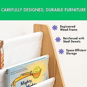 Humble Crew, Natural/White Kids Book Rack Storage Bookshelf with Deep Sleeves, Universal