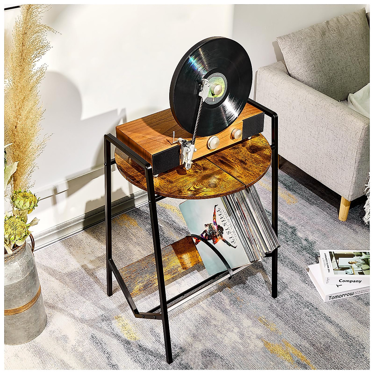MAWEW Record Player Stand with Vinyl Storage, Measures 20.5 x 20.5 x 30.7 Inches