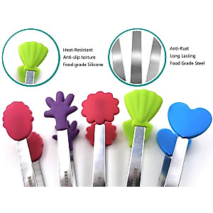 Daycount 5pcs Stainless Steel Sugar Tong 5-Inch Mini Serving Tongs With Creative Silicone Head, For Tea Coffee Party