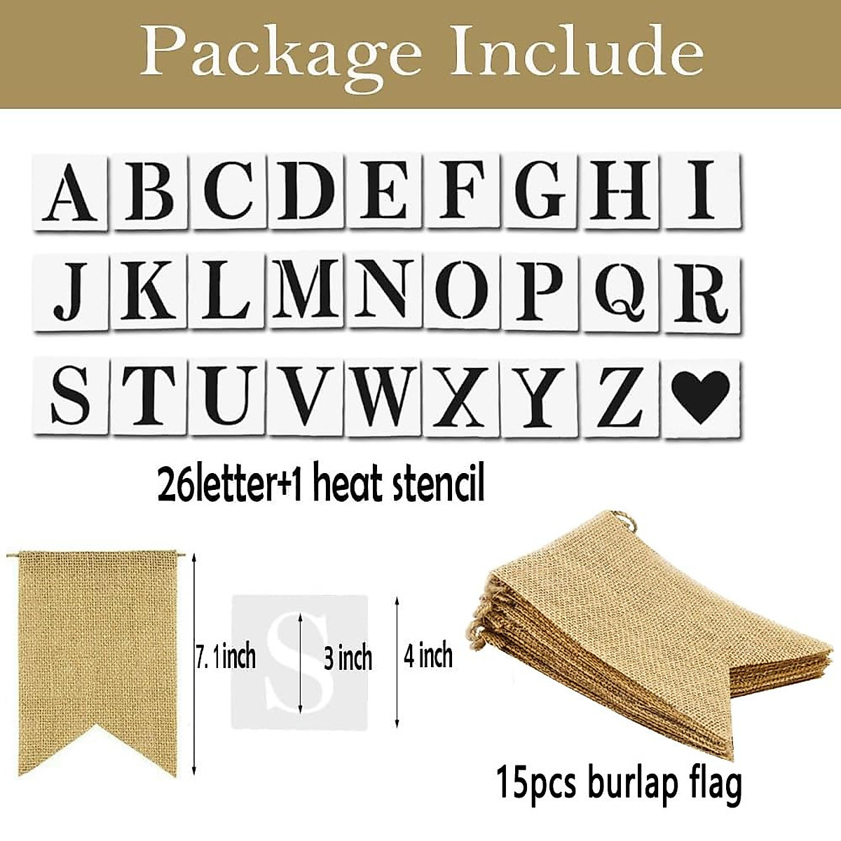 YUNSHANGMO 15PCS Burlap Baner PreStringed, DIY Custom Banner Kit, Customizable Personalized Banner, With Letters A to Z Stencil, Birthday Wedding Party Decor