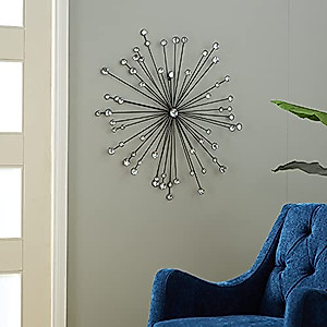 Deco 79 Metal Starburst Wall Decor with Crystal Embellishments, 30" x 3" x 30", Silver