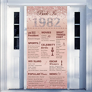 DARUNAXY 41st Birthday Rose Gold Party Decorations, Back in 1982 Door Banner 41 Years Old Birthday Party Poster Supplies, 1982 Birthday Door Cover Sign for Women Vintage 1982 Backdrop for Girls