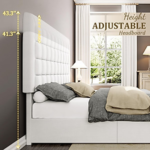 Jocisland Queen Size Bed Frame with Lift Up Under Bed Storage Upholstered Platform Bed with Headboard/No Box Spring Needed/White