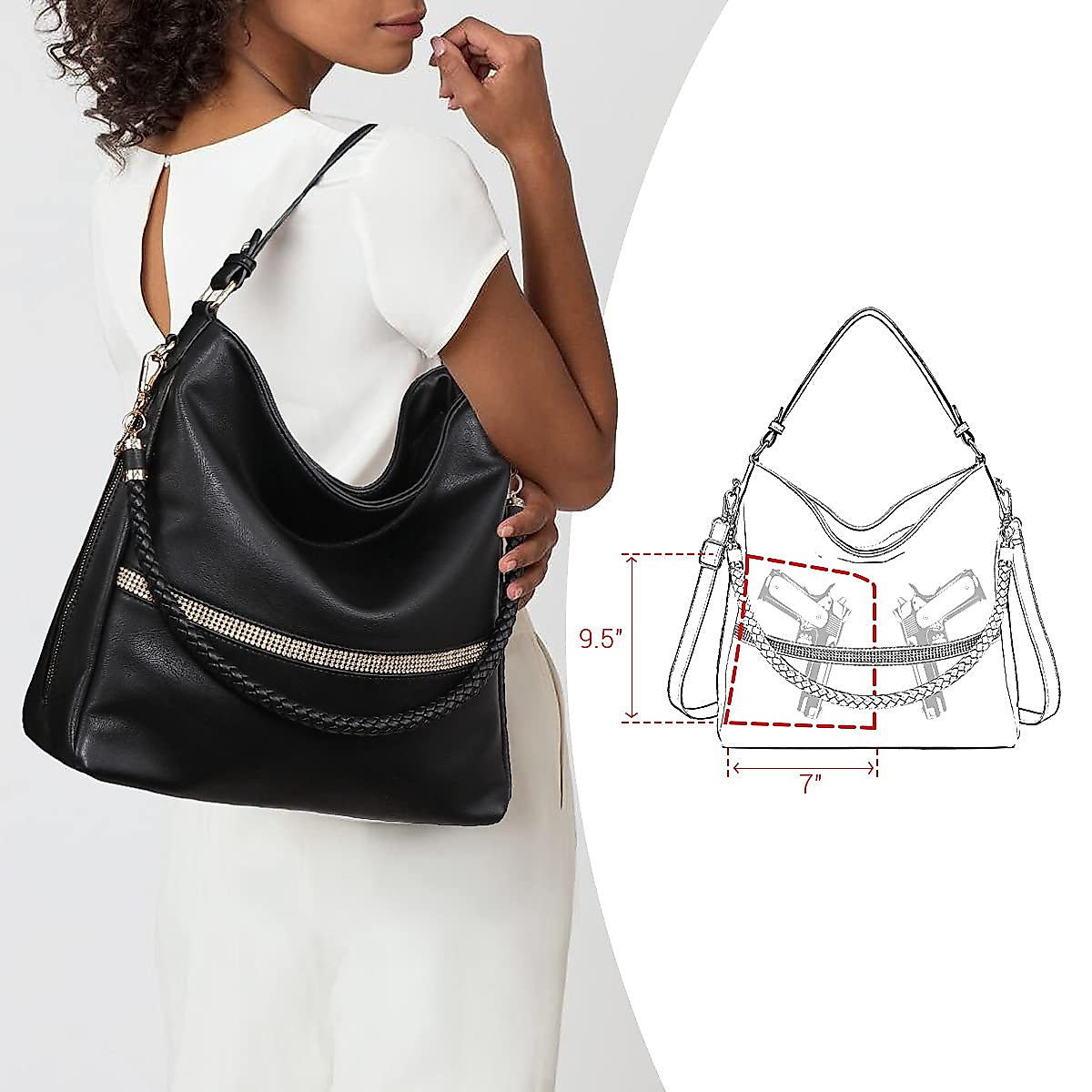 Dasein Hobo Handbags for Women Purses Vegan Leather Shoulder Bags Bucket Purse Large Tote Set with Long Strap (black)