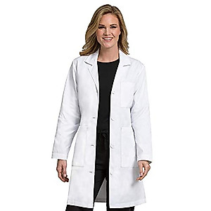 Med Couture Women's Lab Coat 37 inch White Labcoat Long, White, Medium