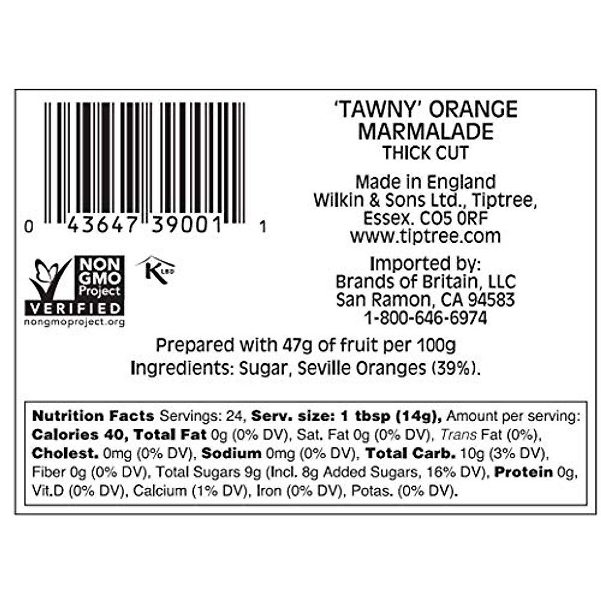 Tiptree Tawny Orange Marmalade, 12 Ounce Jar
