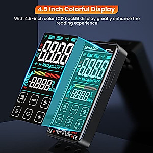 Touchscreen Digital Multimeter, Seesii 10000 Counts TRMS Auto-Ranging Voltmeter, Fast Accurately Measures AC/DC Amp Ohm Voltage Resistance Continuity Capacitance Temperature with Backlight Flashlight
