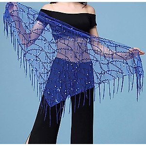 Lauthen.S Women Belly Dance Hip Scarf, Sequin Tassels Triangle Tribal Wrap Skirt Waist Chain Royal Blue
