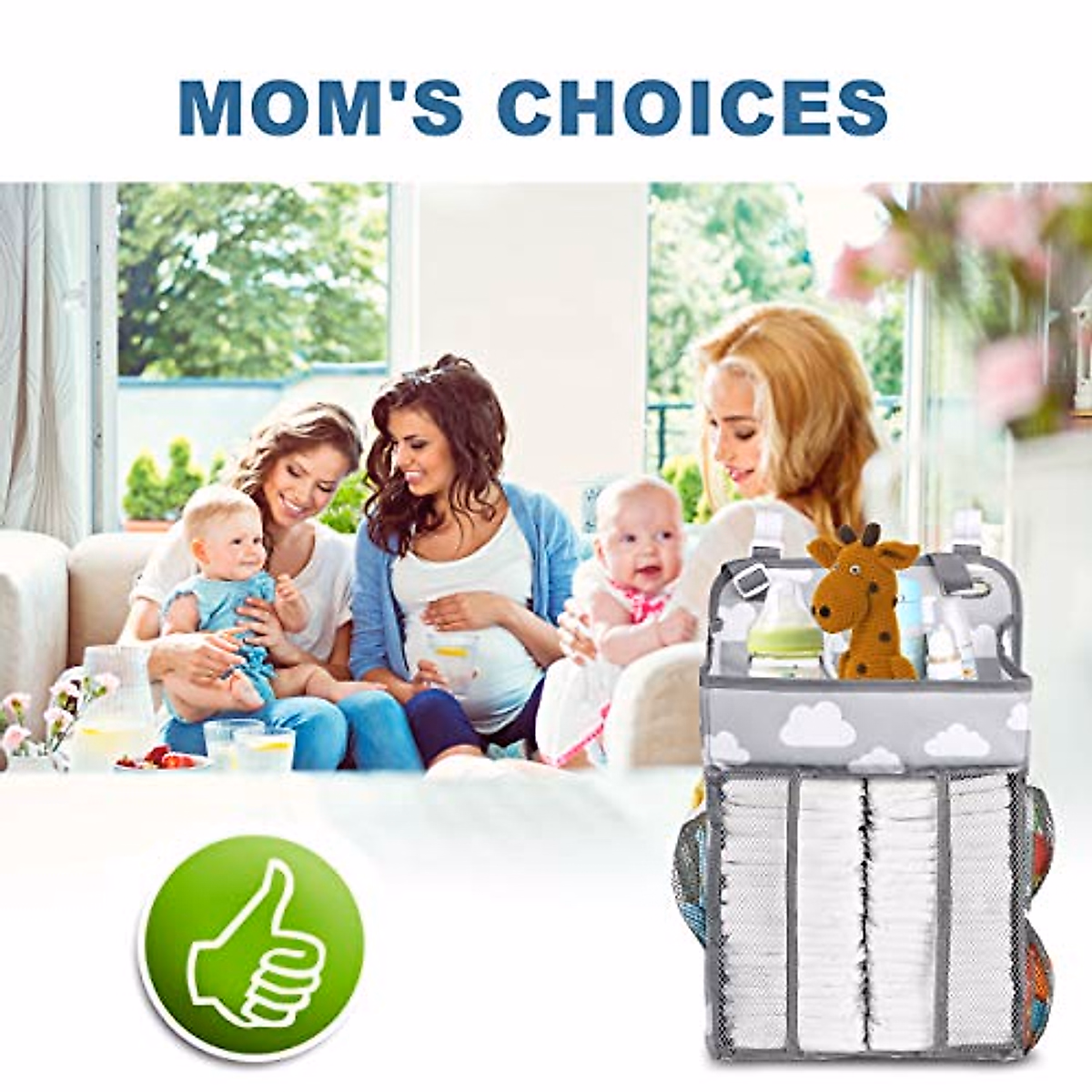 Diaper Caddy Hanging Diaper Caddy Organizer, Hanging Nursery Nappy Organiser Diaper Holder Caddy Stacker for Baby Girl Boy Crib Changing Table Playard Wall Baby Shower Gifts Bedside Storage Bag -Grey