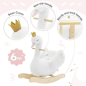 labebe - Plush Rocking Horse Wooden, Baby Riding Animal White Swan, Kid Ride On Toy for 1-3 Year Old, Girl&Boy Stuffed Rocking Animal Outdoor, Nursery/Infant/Child Christmas or Birthday Gift