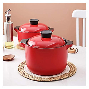 TYUXINSD Durable Stockpot Classic Round Covered Casserole Red High Temperature Resistant Earthenware Pot Stovetop Ceramic Stew Pot Stockpot Kitchen Cooking Pot Soup Pot (Size : 3.6L) (Size : 2.8L)