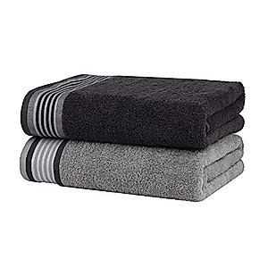 CASA COPENHAGEN Designed in Denmark 550 GSM 2 Large Bath Towels 2 Large Hand Towels 2 Washcloths, Super Soft Egyptian Cotton 6 Towels Set for Bathroom, Kitchen & Shower - Granite Grey & Mirage Grey