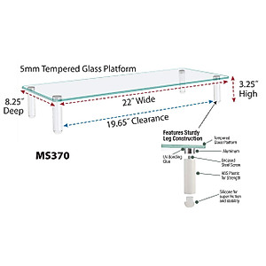 Kantek Glass Monitor Riser, 22" X 8.25" X 3.25", Clear, Supports 40 Lbs