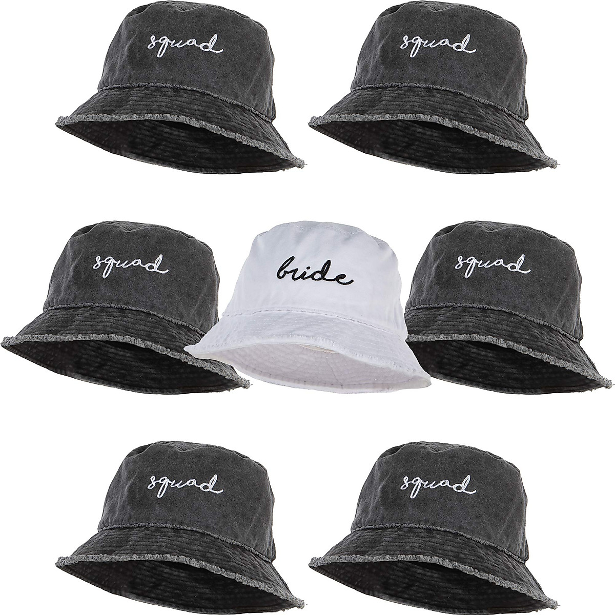 Funky Junque Vintage Embroidered Bucket Hat for Women Bundle: 1 Bride & 6 Squad (7 Pack)