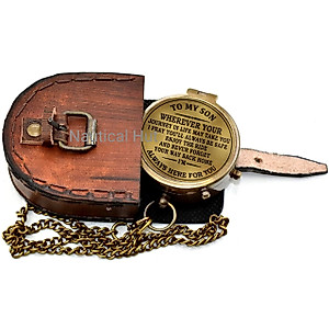 to My Son Engraved Brass Compass Gift to My Son/Nautical Gift for Son from Dad/Gift to Son from Mom/Gift for Son,Father Son Gift,Mother Son Gift,Love Mom,Son from Mom, Love Dad/with Leather Case