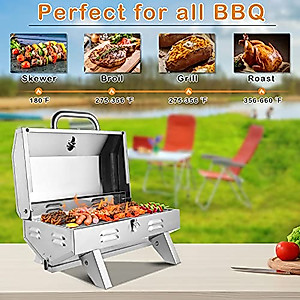 ROVSUN Portable Tabletop Propane Grill, Outdoor Gas Grill with Built-in Thermometer & Full Stainless Steel Body for Picnic Camping BBQ RV Patio Garden