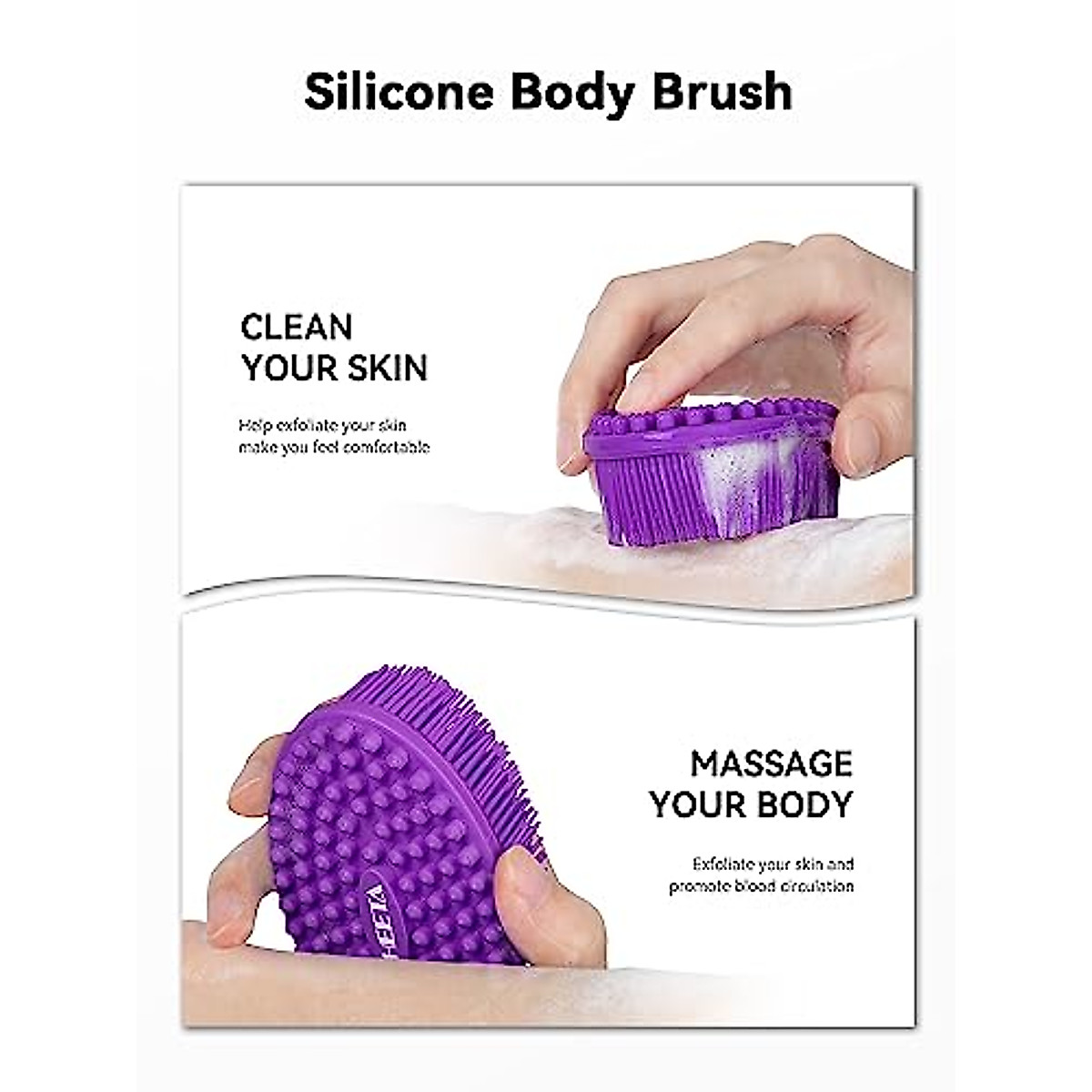 HEETA 2 Pack Silicone Body Scrubber, Gentle Exfoliating Body Scrubber, Shower Scrubber Silicone Loofah Brush, Easy to Clean, Gentle Massage with Body Brush for Kids Women Men All Kinds of Skin