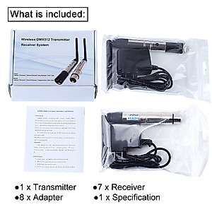 CHINLY 8pcs 2.4G DMX512 Wireless 1 Male Transmitter & 7 Female Receivers Control for Stage PAR Party Light