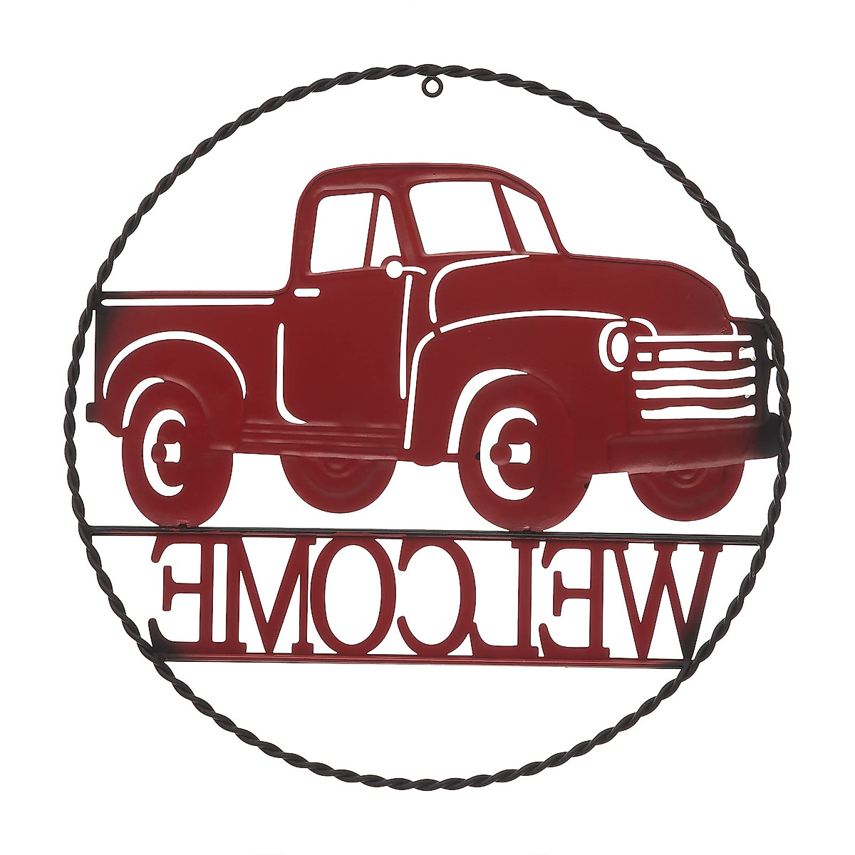 Glitzhome 23.75" L Welcome Metal Rustic Red Truck Wall Decor, Welcome Hanging Sign Decoration for Home Outdoor Indoor