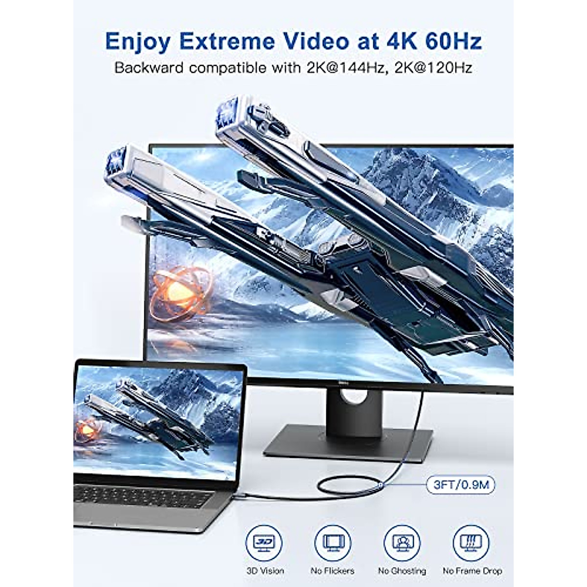 dockteck USB C to HDMI Cable, 3Ft Thunderbolt 3/4 to hdmi 4K[60Hz] Braided Cord, High-Speed HDR USB C to Hdmi Cable for MacBook Pro/Air, iPad Air 4/iPad Pro 2021/iMac/S20/XPS 15/Dell