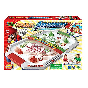 Epoch Games Super Mario Air Hockey, Tabletop Skill and Action Game with Collectible Super Mario Action Figures