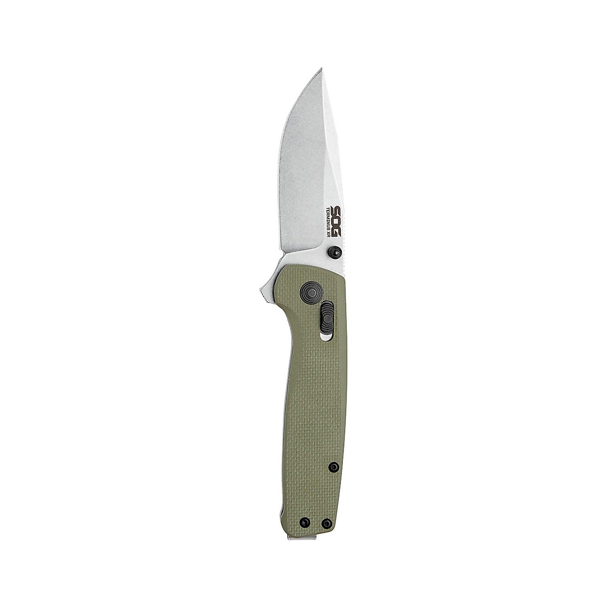 SOG Terminus XR G10 Daily Carry Rugged EDC Ambidextrous Pocket Folding Knife | G10 Handle | Wear-Resistant D2 Steel Blade, Olive Drab, Clam Pack