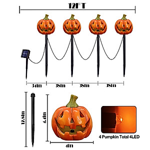 NIGHT-GRING 4 Pack Halloween Pumpkin Pathway Solar Lights, Orange Yard Stake String Lights Halloween Outdoor Decorations, Waterproof LED Pumpkin Halloween Décor Walkway Lights